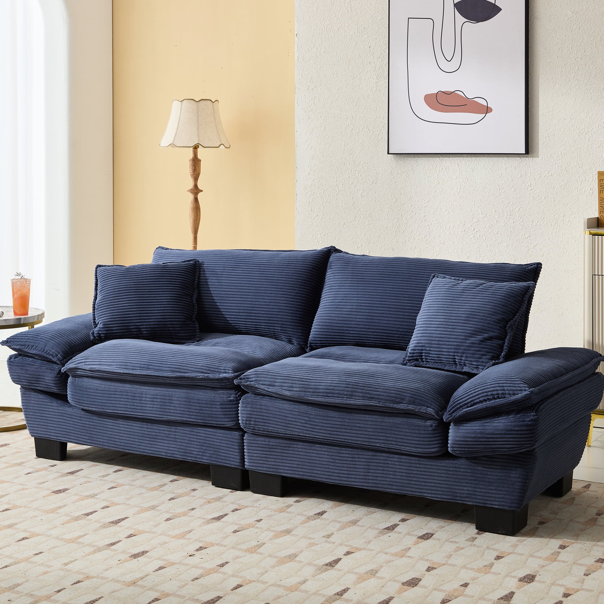 Comfy Corduroy For Living Room - 23in Deep Seat, Blue Upholstery With ...