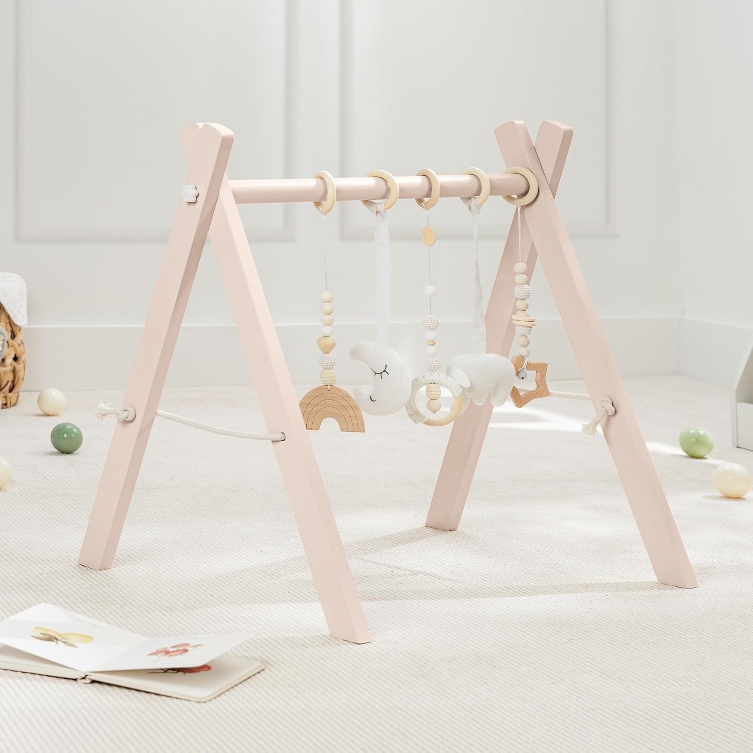 Comfy Cubs Baby Play Gym Set, Wooden Hanging Bar with Gym Toys ...