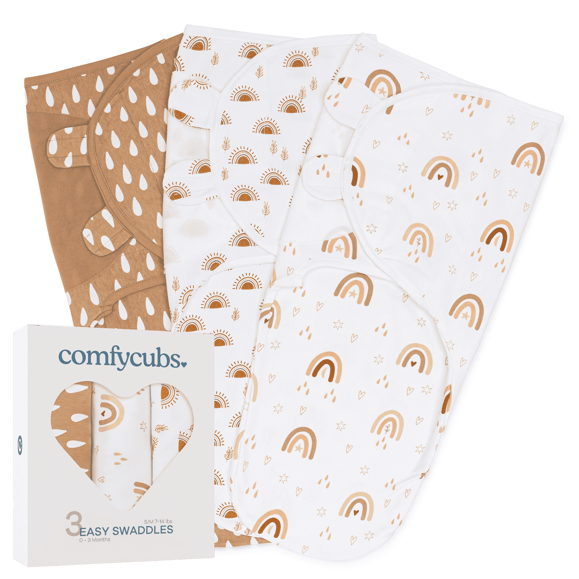 Comfy Cubs, Baby Swaddles, Rainbow Bohemian 3 Pack, Small 0-3 Months ...