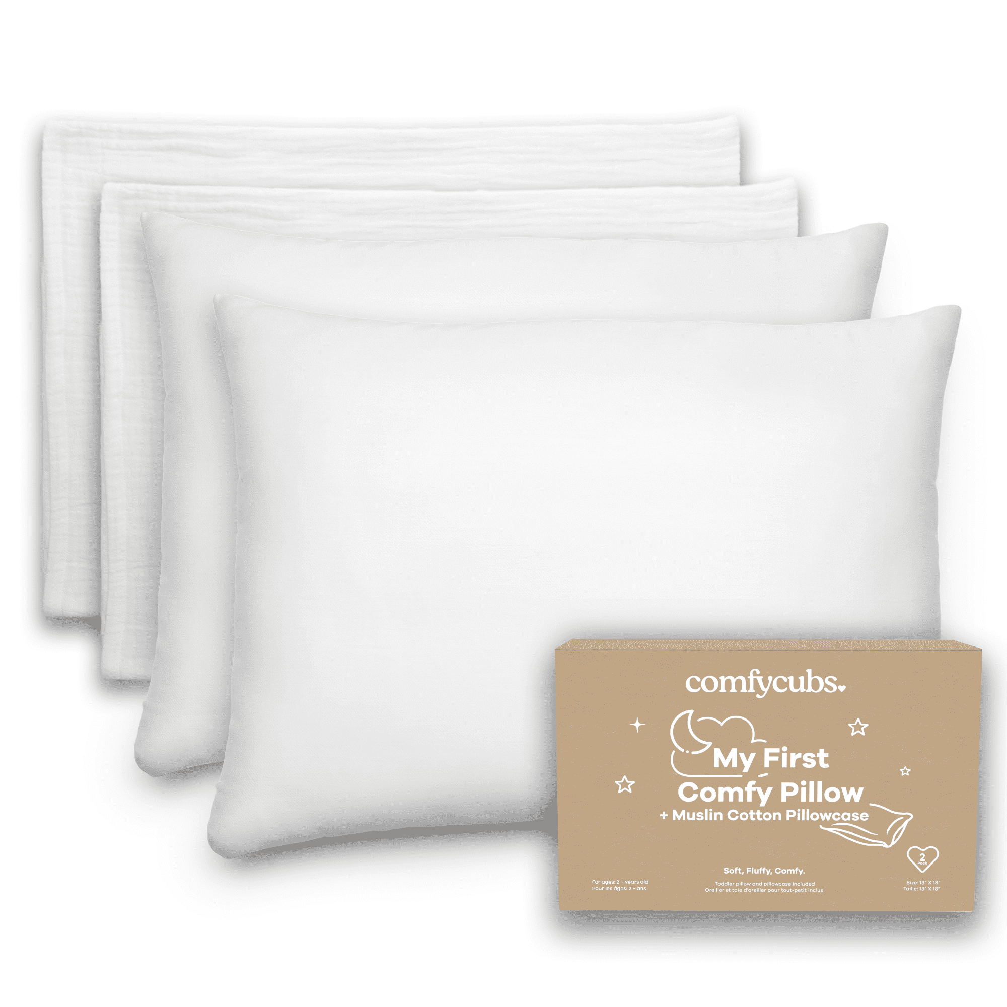 Comfy Cubs Toddler Pillow with Muslin Pillowcase, 13" x 18 ...