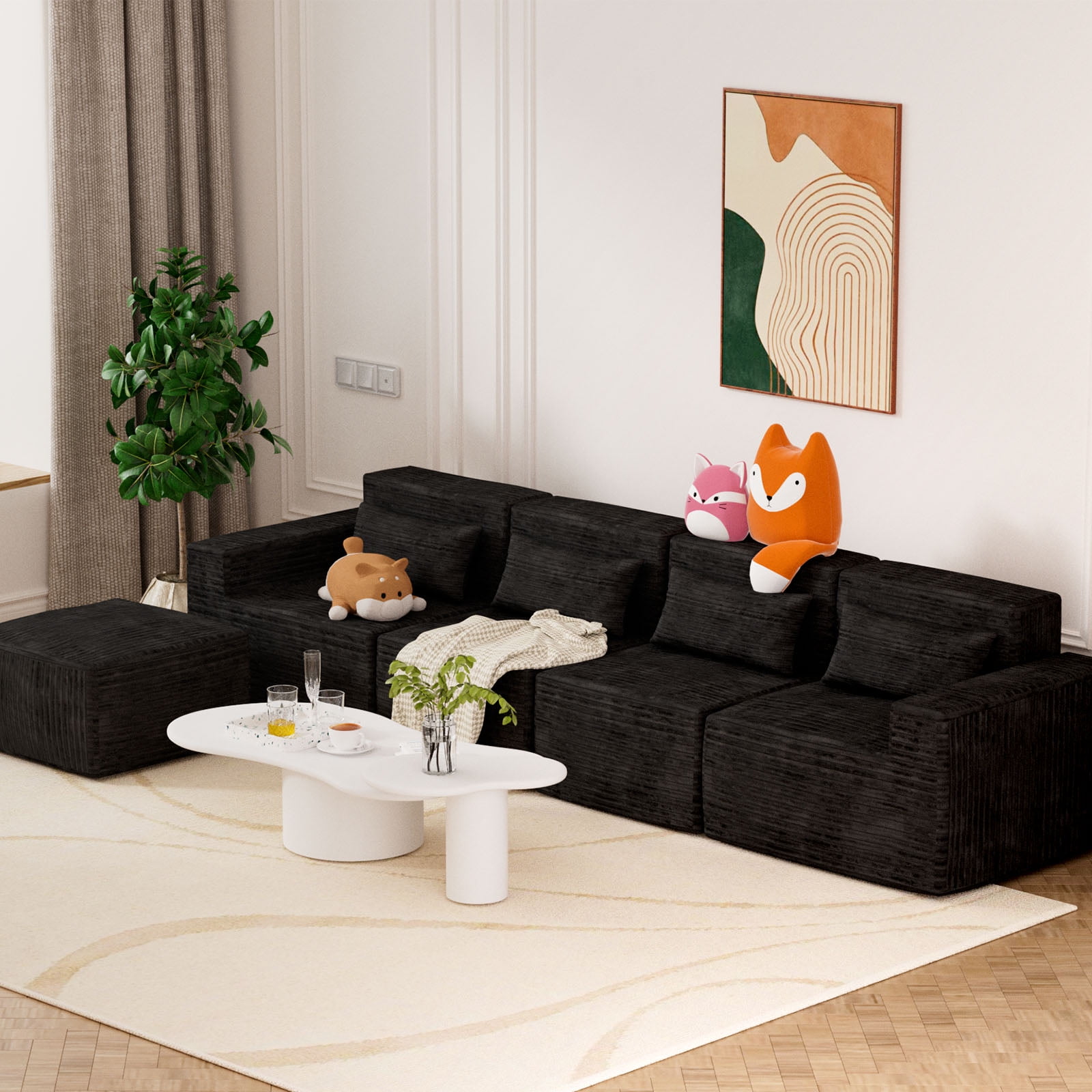 Comfy Deep Seat Modular Sectional Sofa, Movable Upholstered Couch for ...