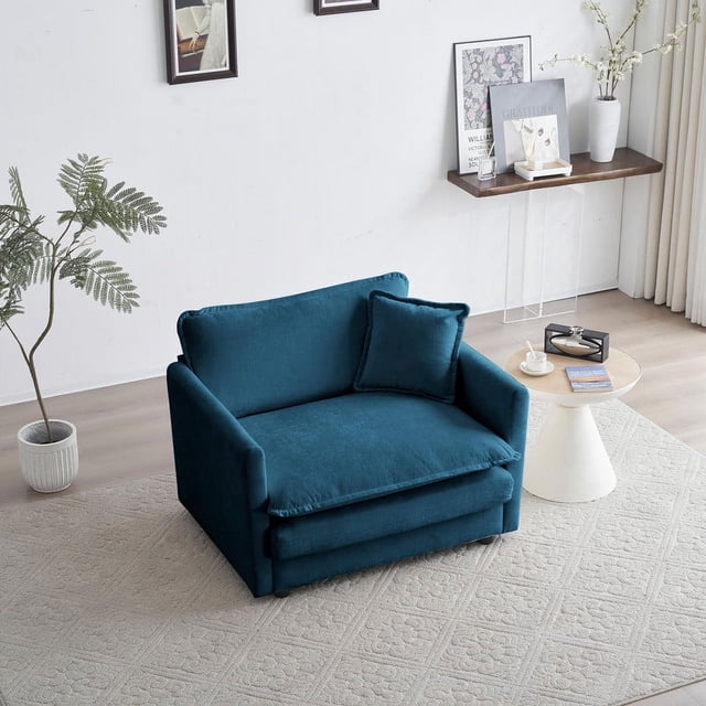 Comfy Deep Single Seat Sofa Upholstered Reading Armchair with Chenille ...