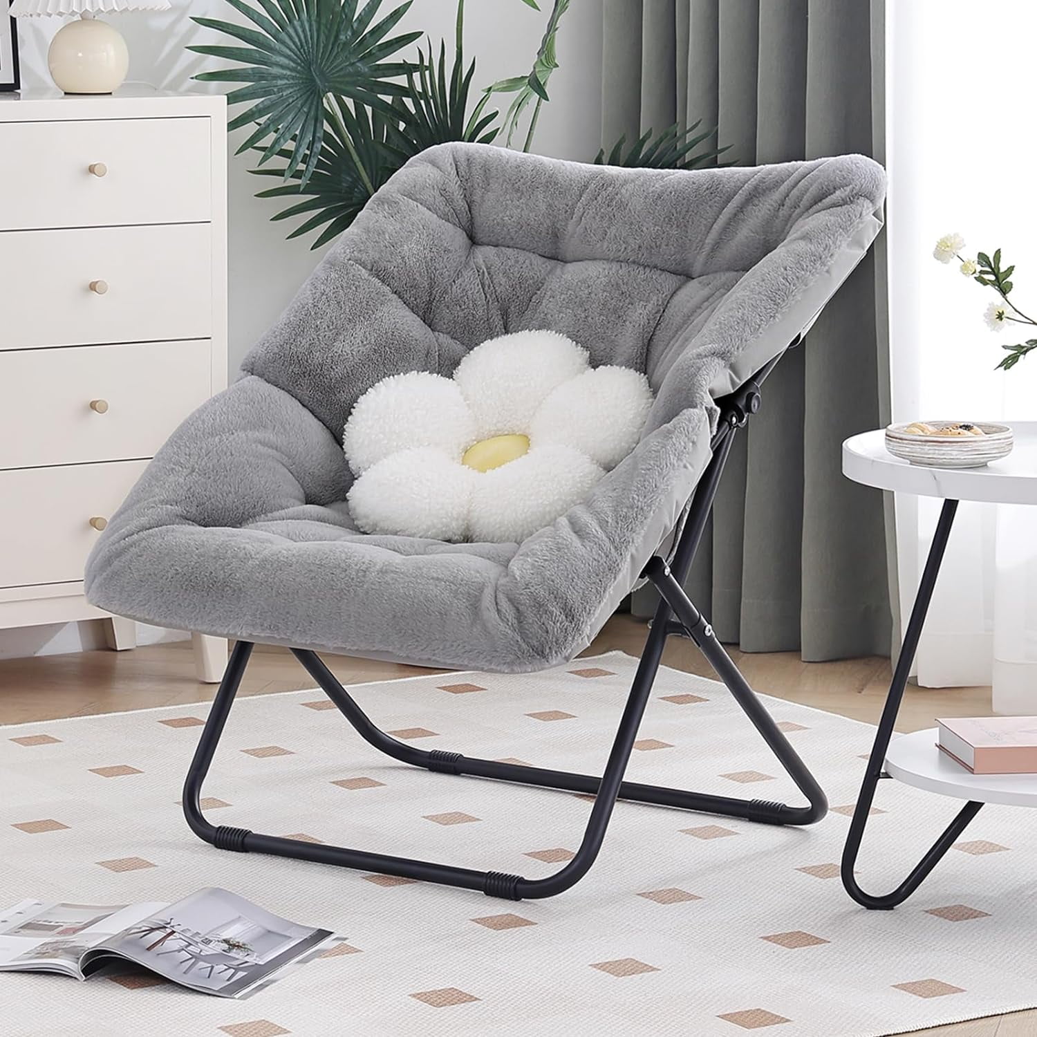 Comfy Dorm Chair - Oversized Folding Saucer Chair with Soft Faux Fur ...