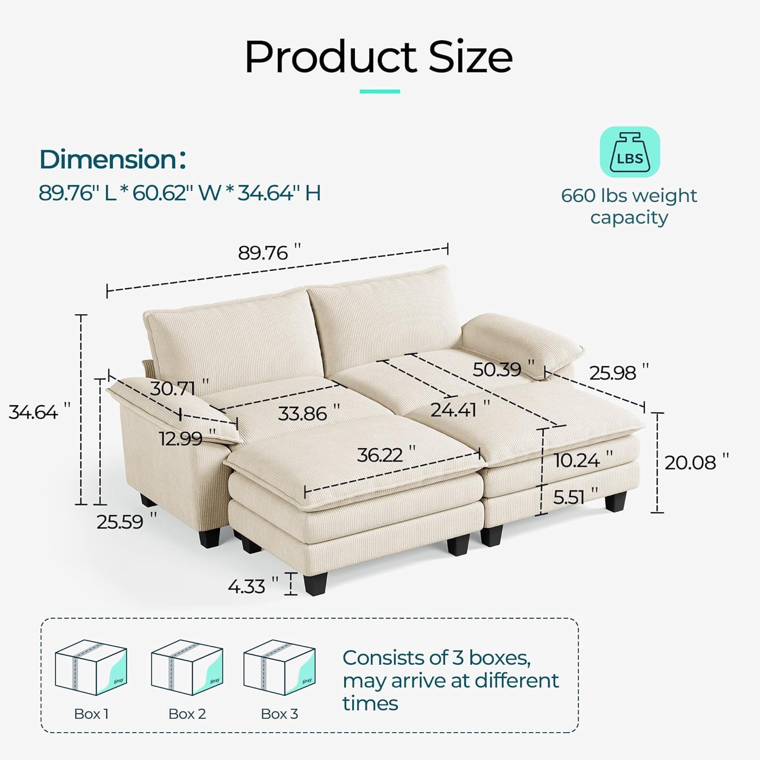 Comfy Double-Layer Cloud Couch Sofa Bed with Movable Ottoman - Beige, 2 ...