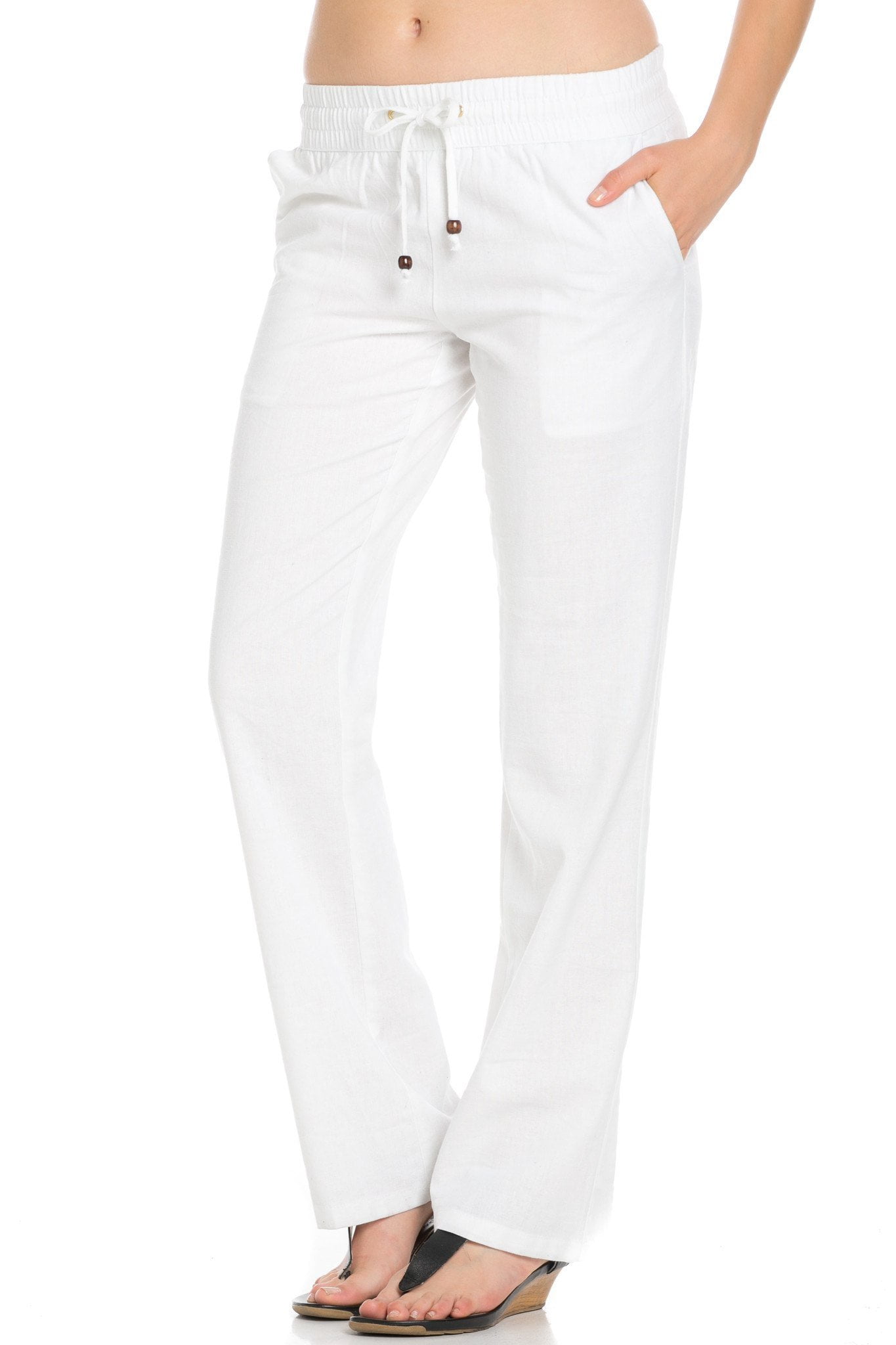 Comfy Drawstring Linen Pants Long with Band Waist (White) - Walmart.com