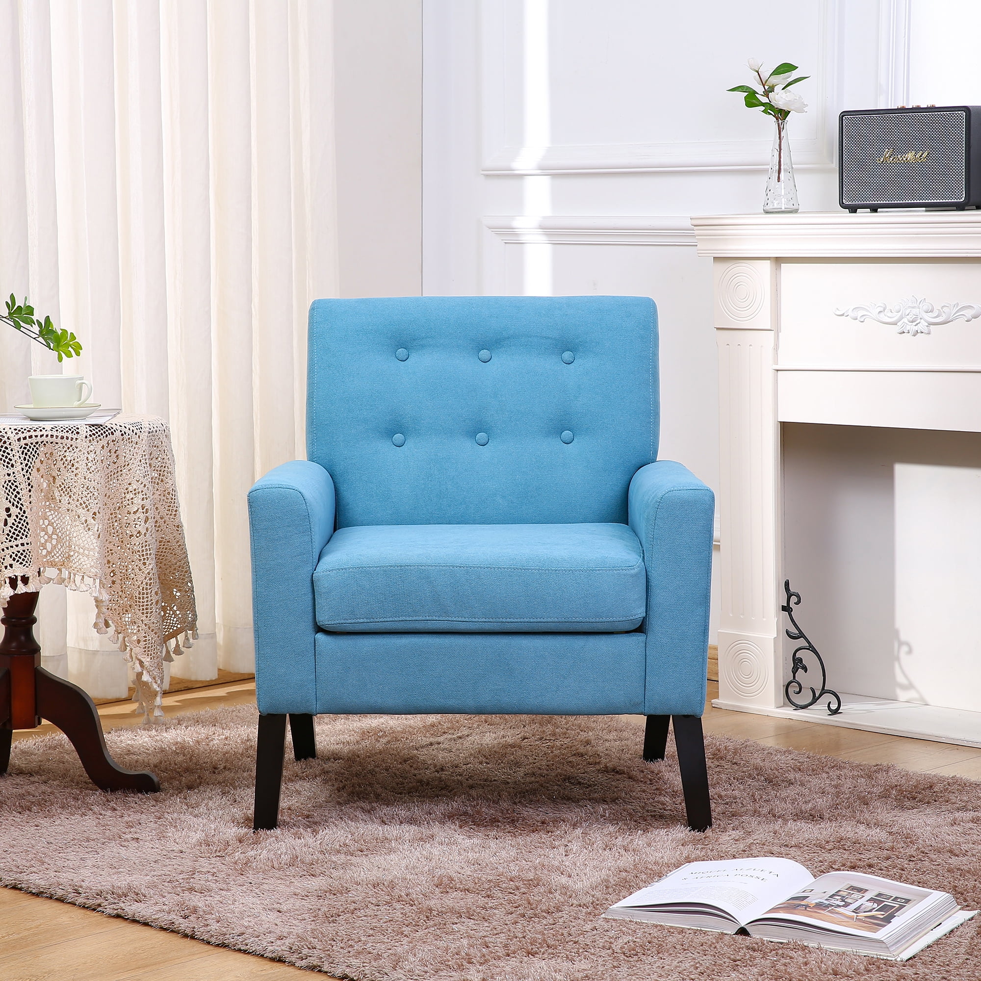 Comfy Fabric Tufted Accent Chair for Living Room, Bedroom (Blue ...