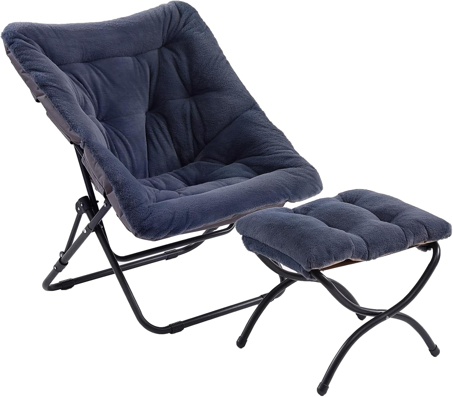 Comfy Folded Chair with Ottoman, Oversized Folding Faux Fur Chair Soft ...