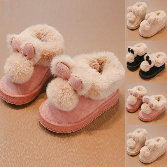 Comfy Girls' Fuzzy Ankle Boots with Faux Fur Fleece Lined Warm ...