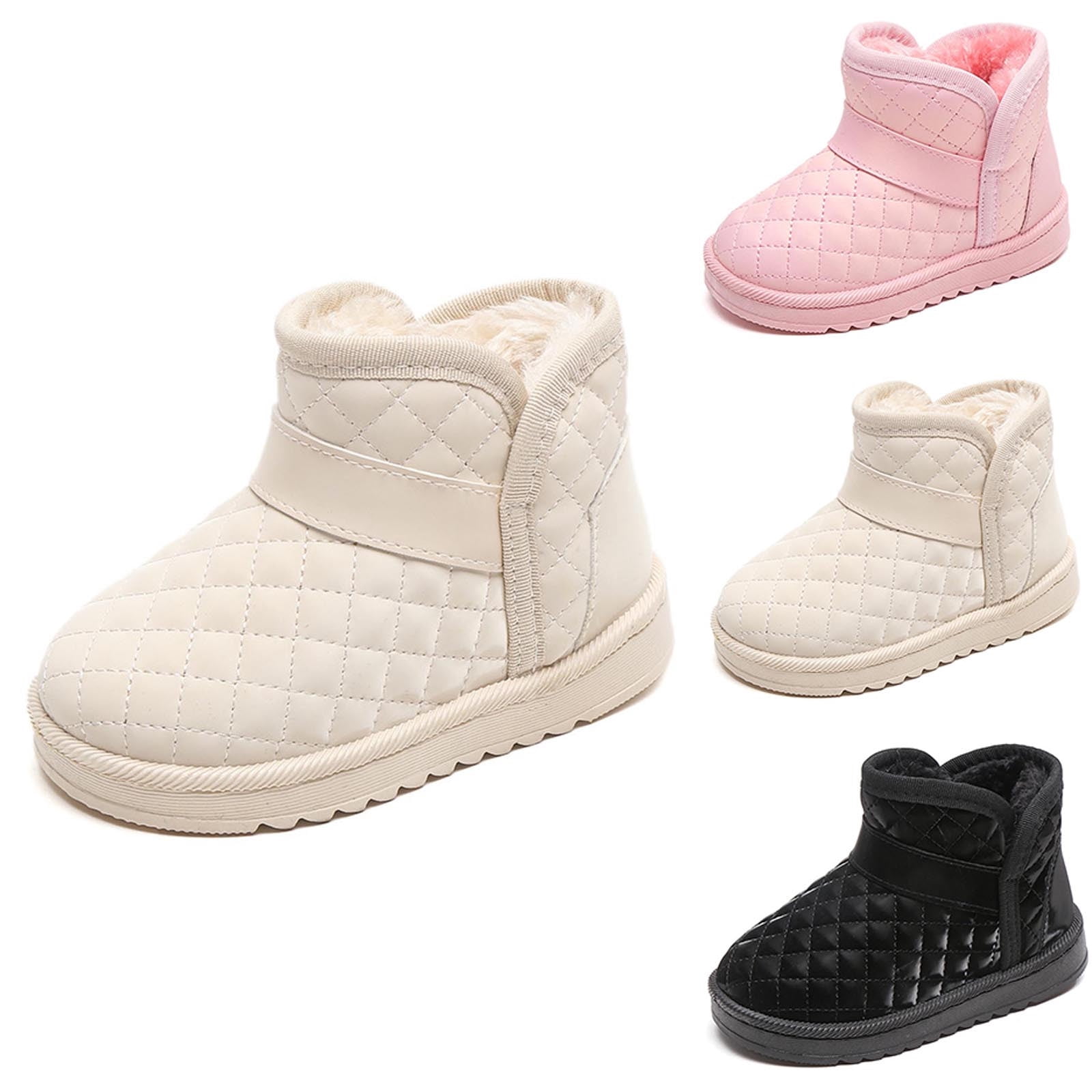 Comfy Girls' Snow Boots Fleece Lined Slip-On Boots Soft Sole Thicken ...