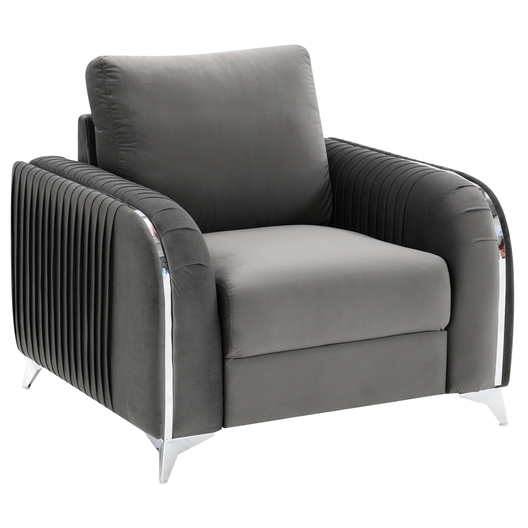 Comfy Gray Velvet Chair With Tight Seat And Loose Back Cushions ...