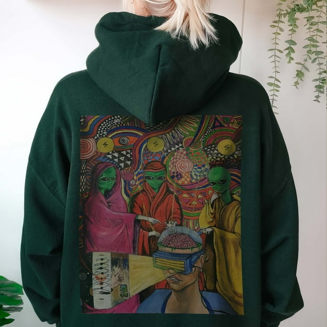 Comfy Green Alien Hoodie | Psychedelic Clothes for Men and Women ...