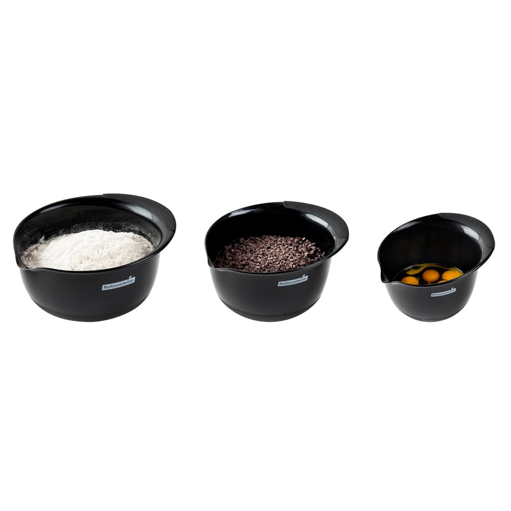 Comfy Grip Black Plastic 3-Piece Mixing Bowl Set - with Pour Spout - 1 ...