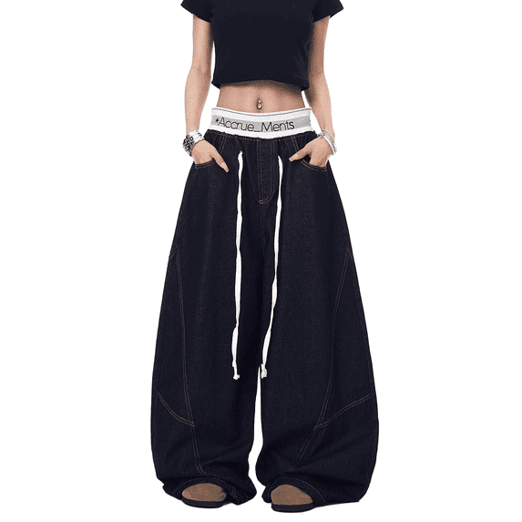 Comfy Jeans for Women Drawstring Black Jeans Womens Straight Leg Jeans ...