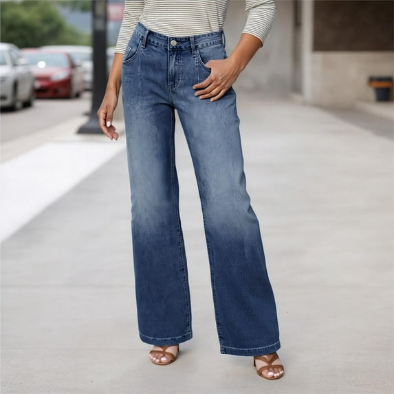 Comfy Jeans for Women High Waisted Blue Jeans Straight Leg Jeans Womens ...