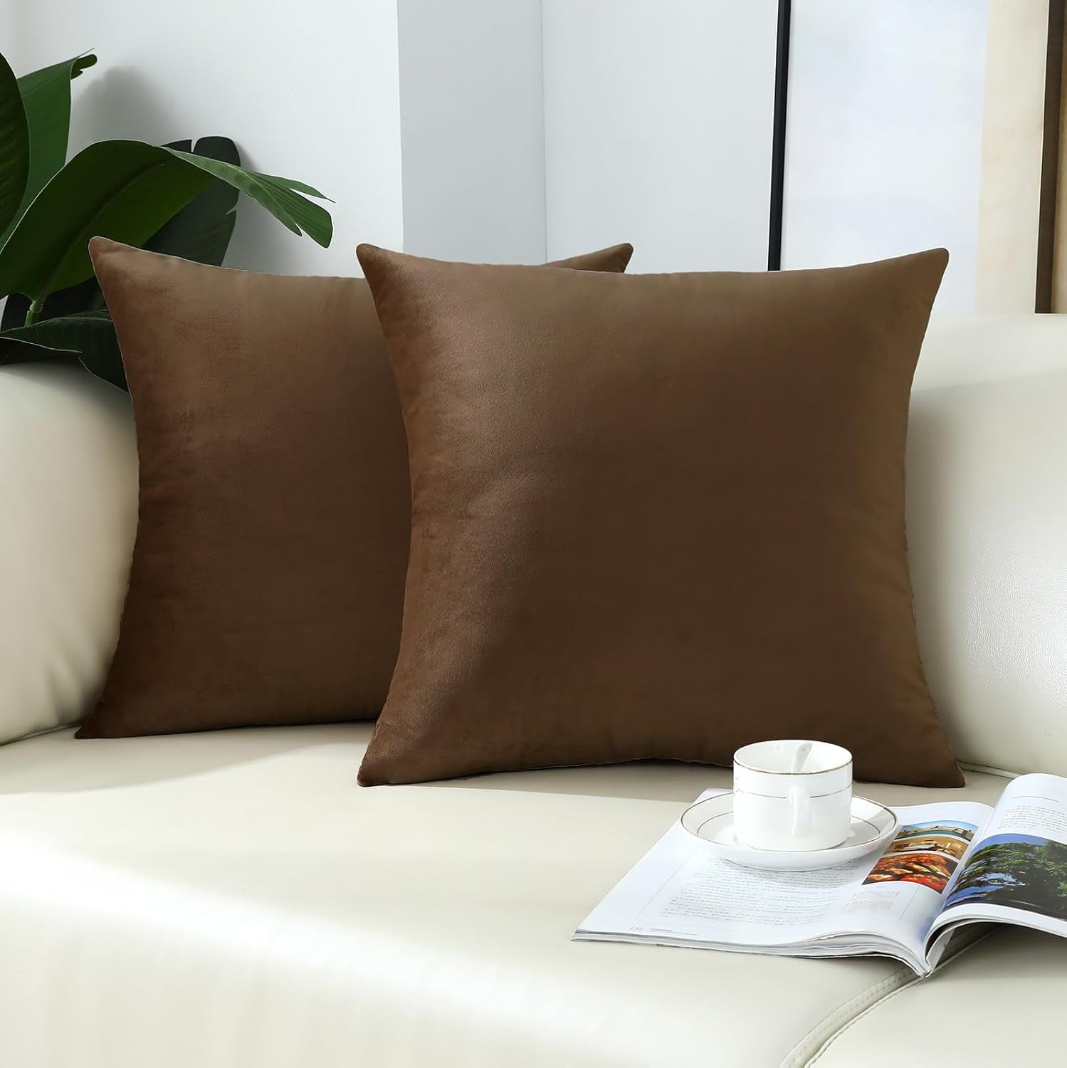Comfy Light Brown Throw Pillow Covers Decorative Square Super Soft ...