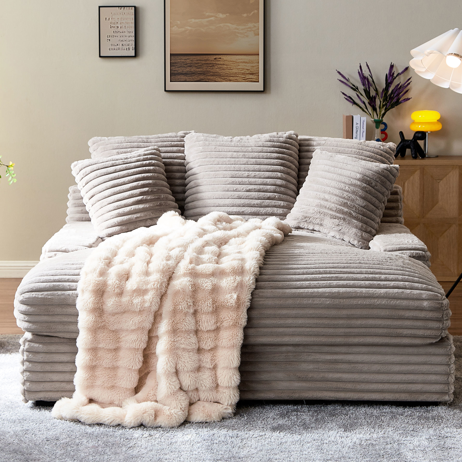 Comfy Living Room , Double Sleeper, Corduroy Upholstery, Square , Deep ...