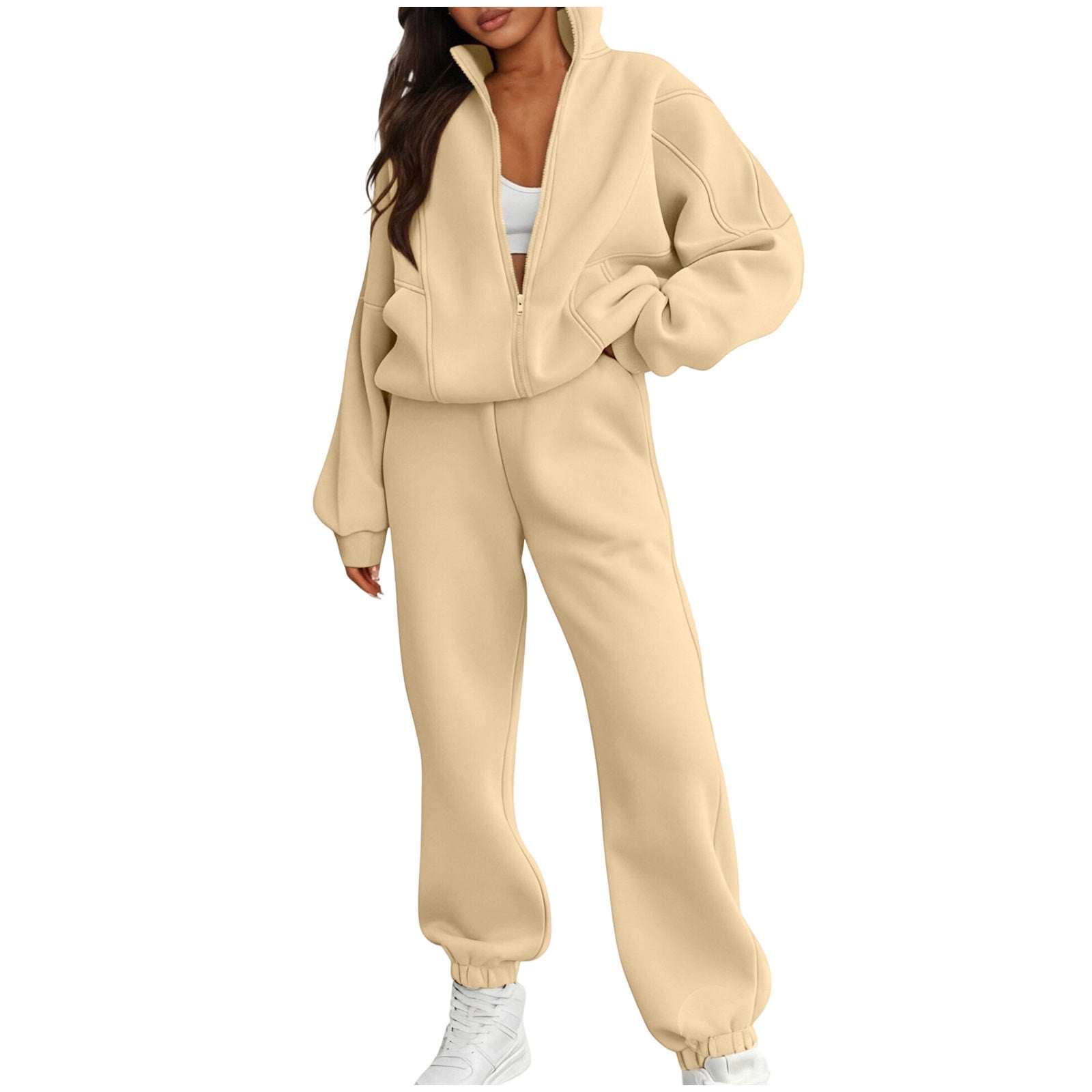 Comfy Lounge Sets for Women Casual Full Zipper Hoodie Baggy Sweatpants ...