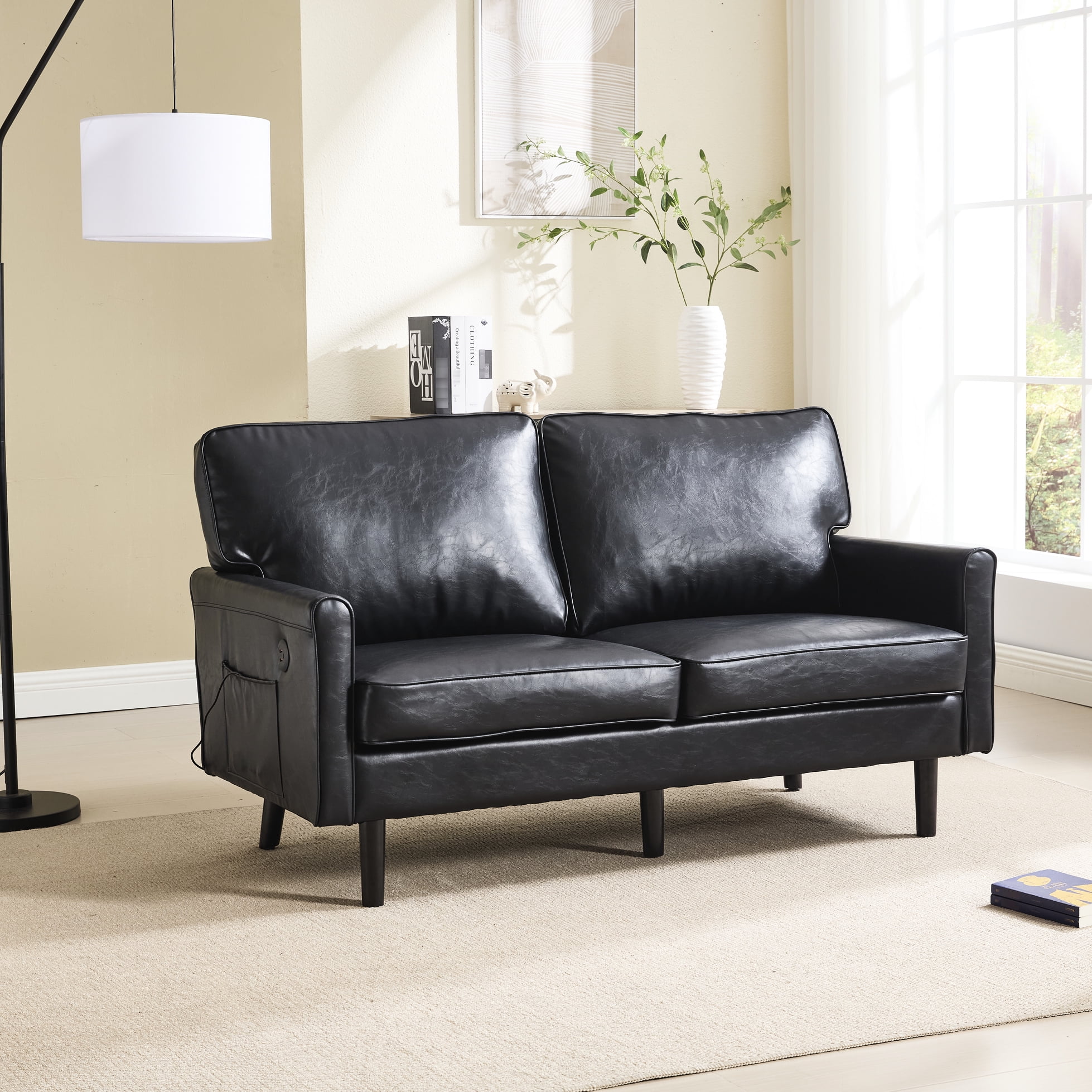 Comfy Love Seat With Structure & Charging Port (black 2 Seater Couch ...