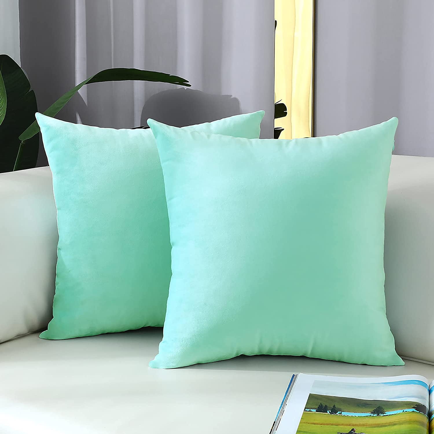 Comfy Mint Green Throw Pillow Covers Decorative Square Thick Super Soft ...