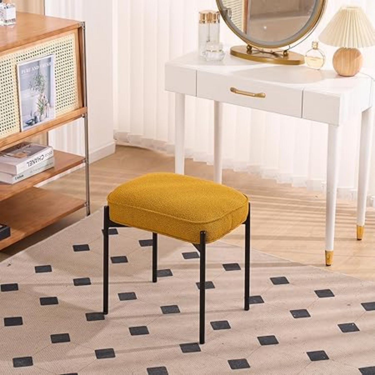 Comfy Ottoman Vanity Stool Velvet Boho Small Foot Stool Tufted ...