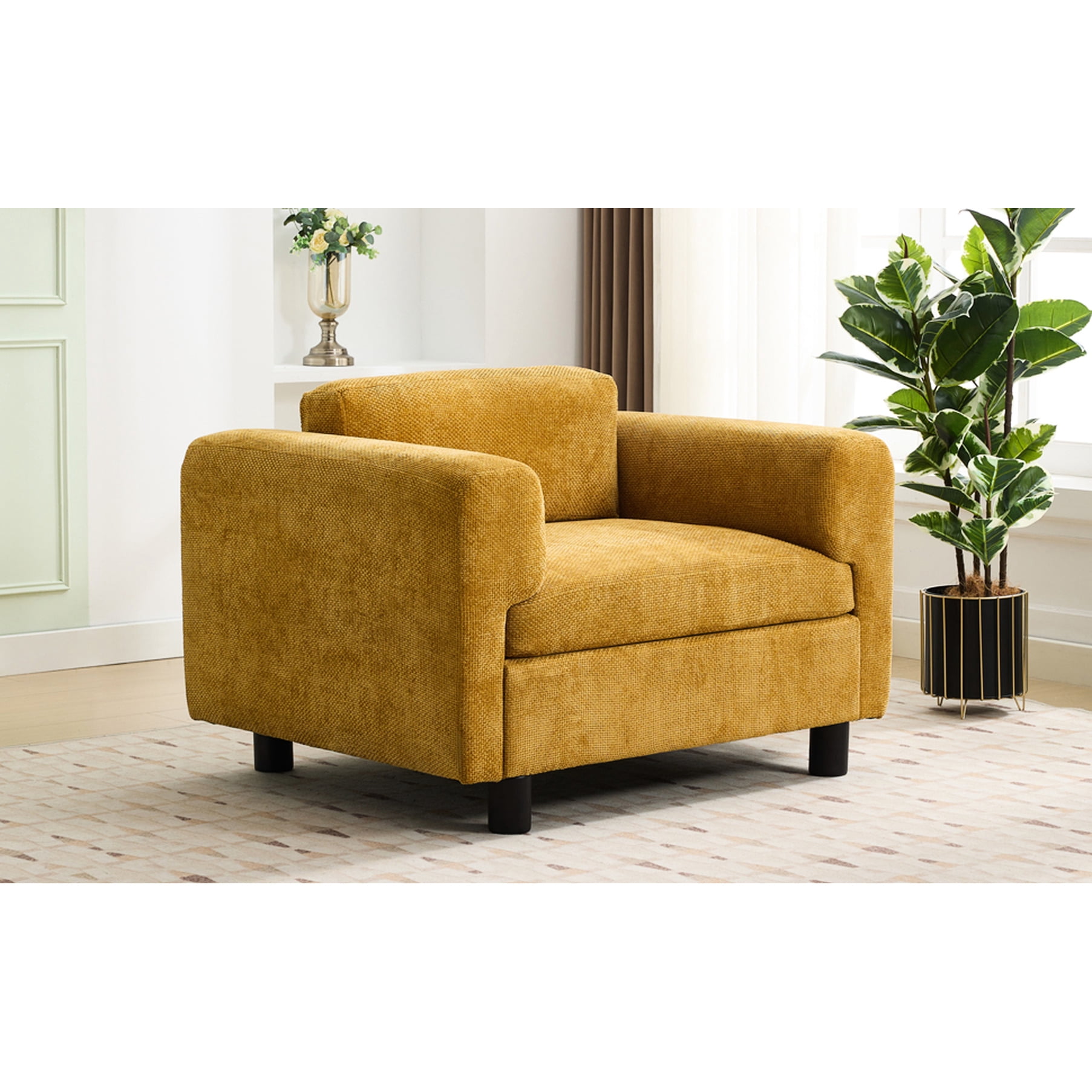 Comfy Oversized Chair In Yellow Velvet - Modern Look For Living Room ...