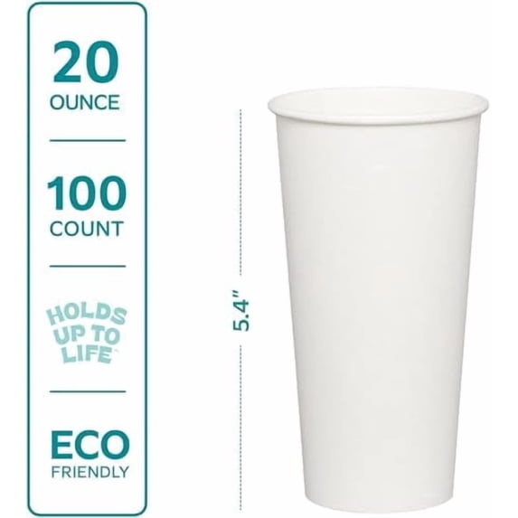 Comfy Package [100 Count 20 oz. Disposable White Paper Cups, Hot Coffee ...