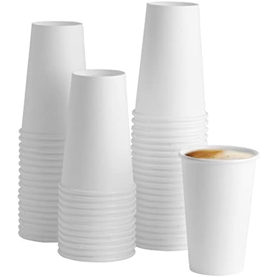 Comfy Package [16 oz. - 100 Count Disposable White Paper Cups, Hot ...