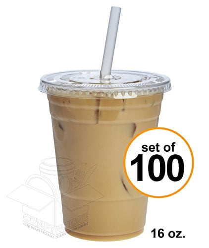Gusto Ware 16 oz Crystal Clear Plastic Cups with Flat Lids, 100 Sets ...