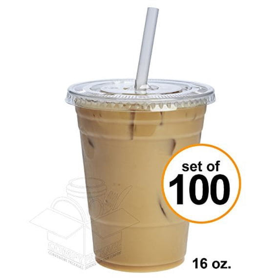 Gusto Ware 16 oz Crystal Clear Plastic Cups with Flat Lids, 100 Sets ...