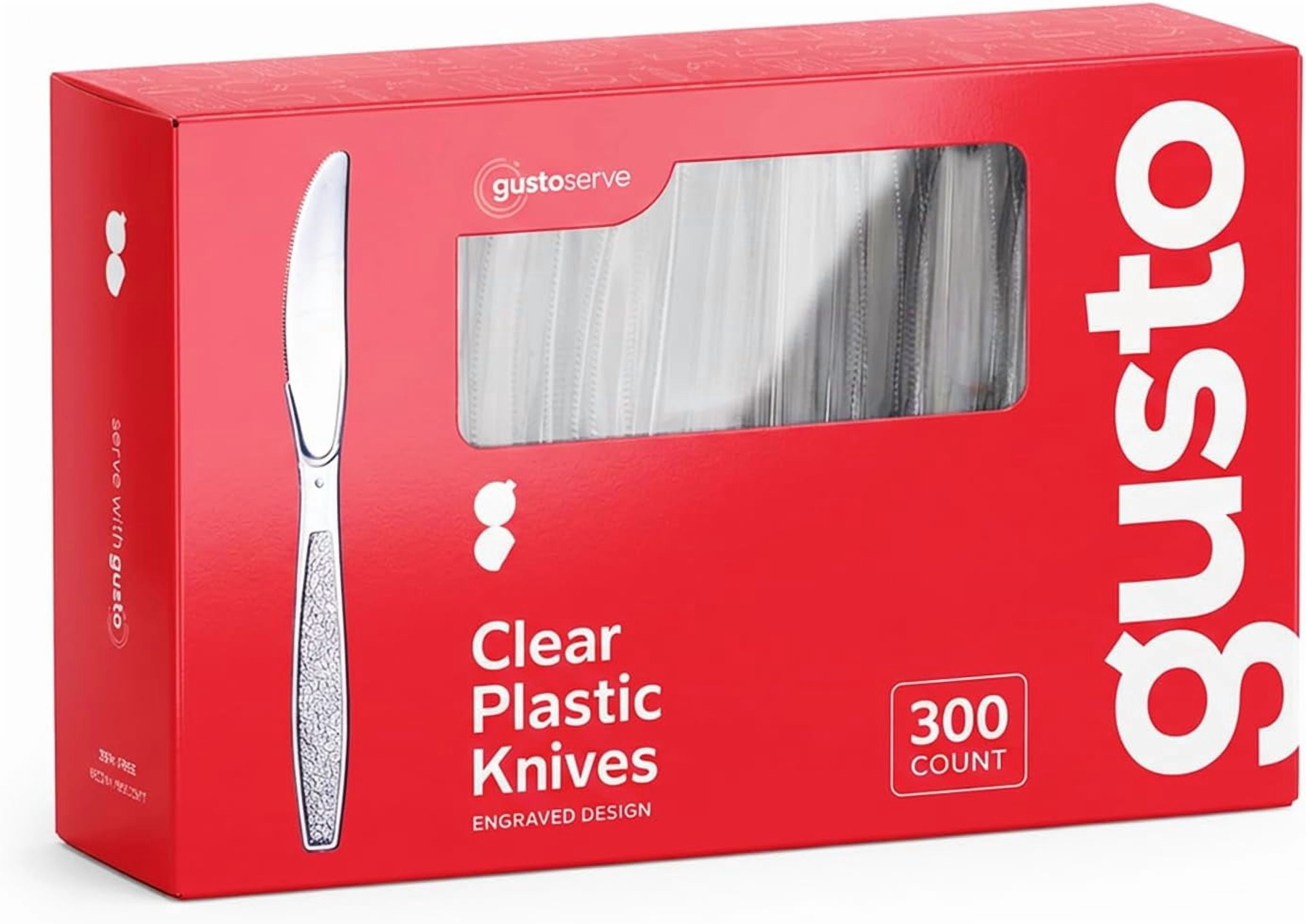 Comfy Package [300 Pack] Clear Plastic Knives Heavy Duty with Engraved ...