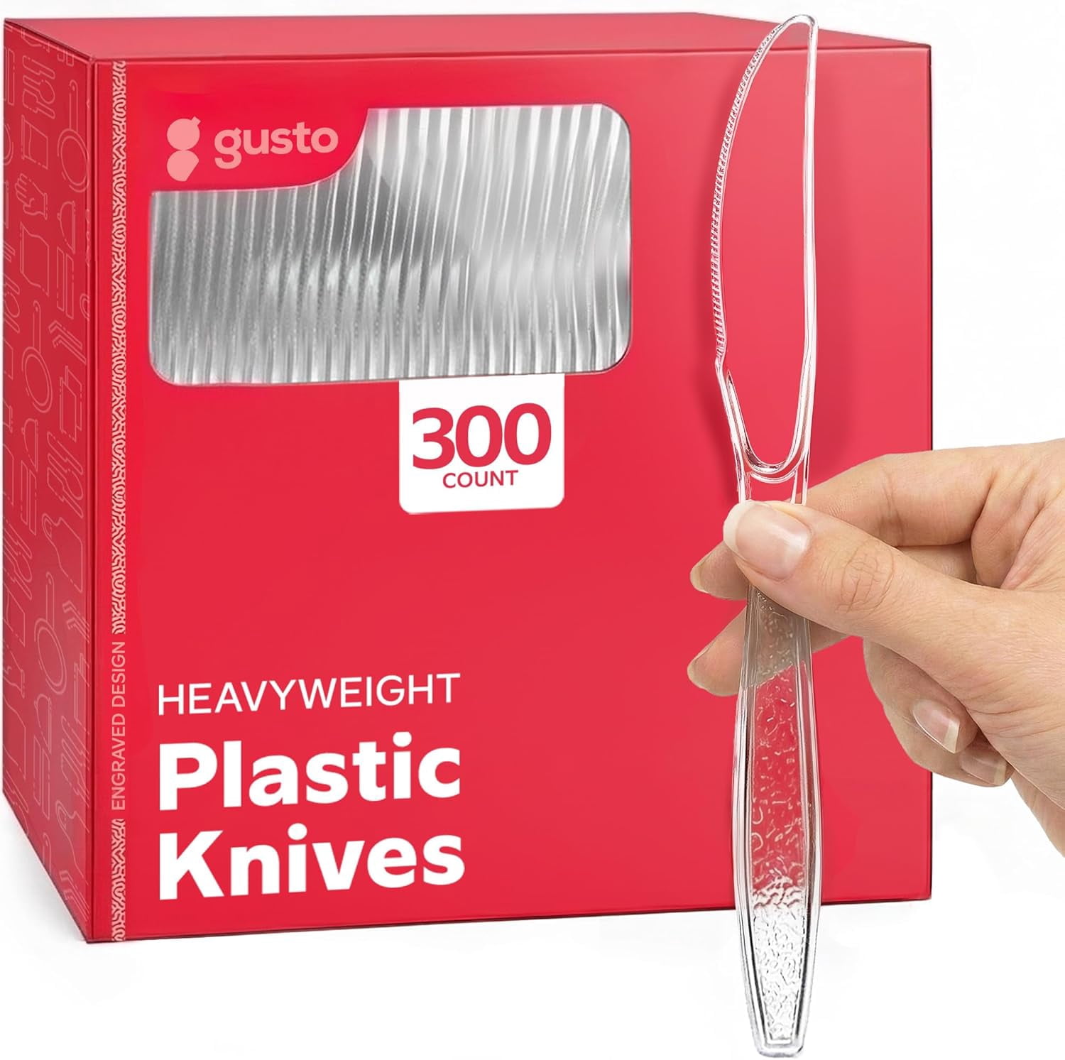 Comfy Package [300 Pack] Clear Plastic Knives Heavy Duty with Engraved ...