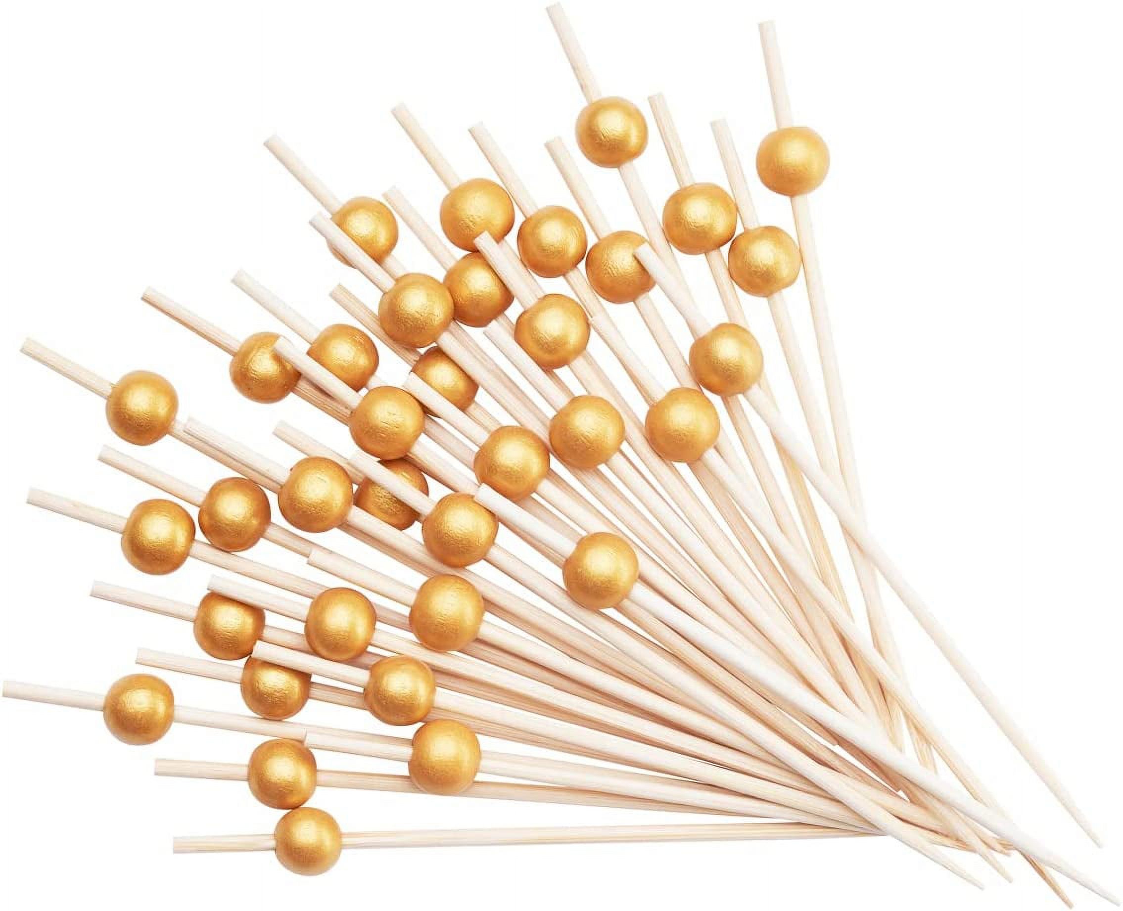 Gold Pearl Cocktail Picks, Bamboo Appetizer Toothpicks (4.7 Inches, 150 ...