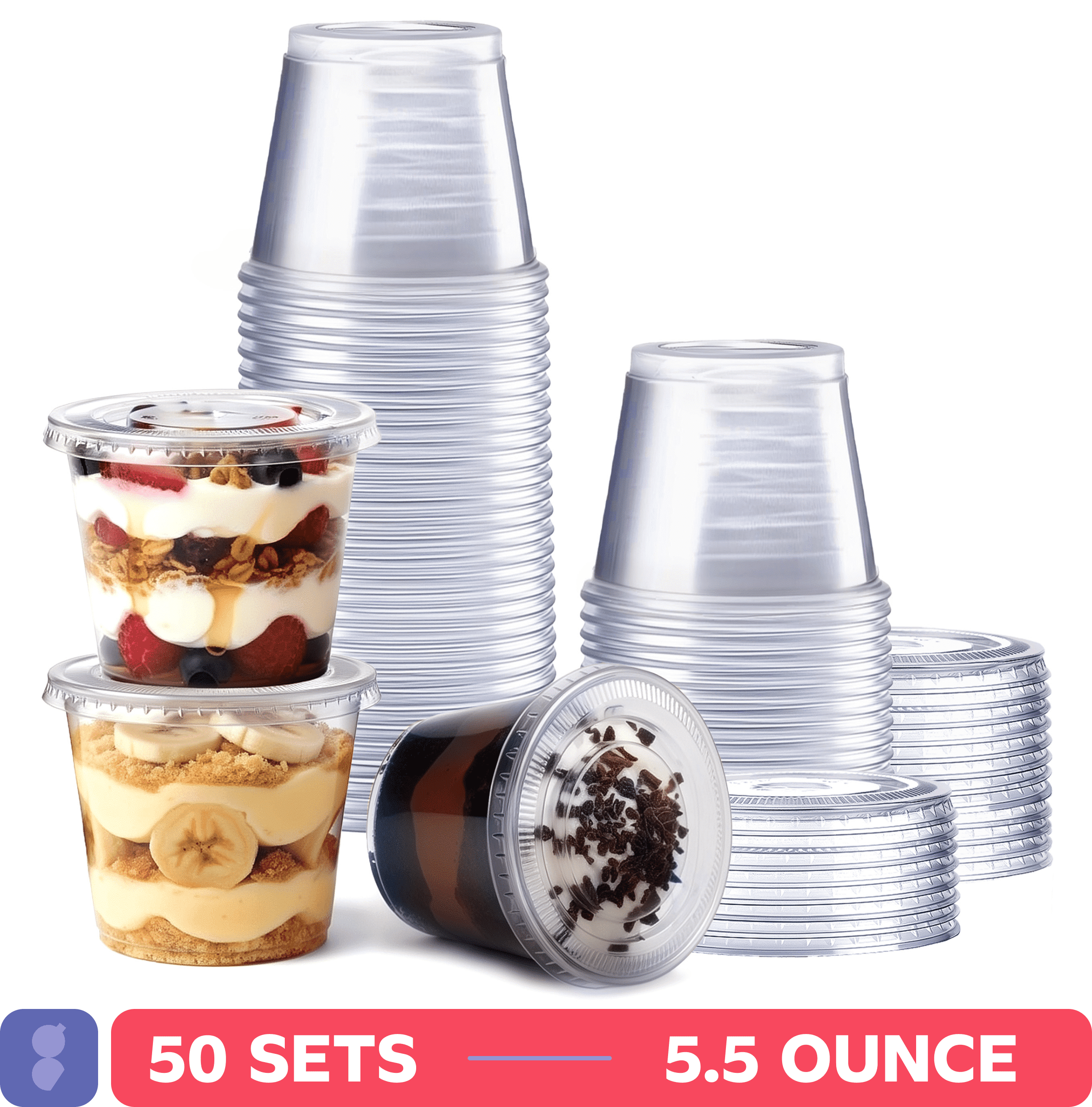 GUSTO, 5.5 oz Jello Shot Cups with Lids, 50 Sets, Clear Plastic ...