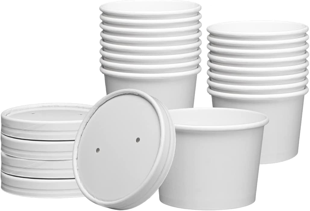 [25 Count] 12 oz Disposable White Paper Soup Containers with Lids Combo ...