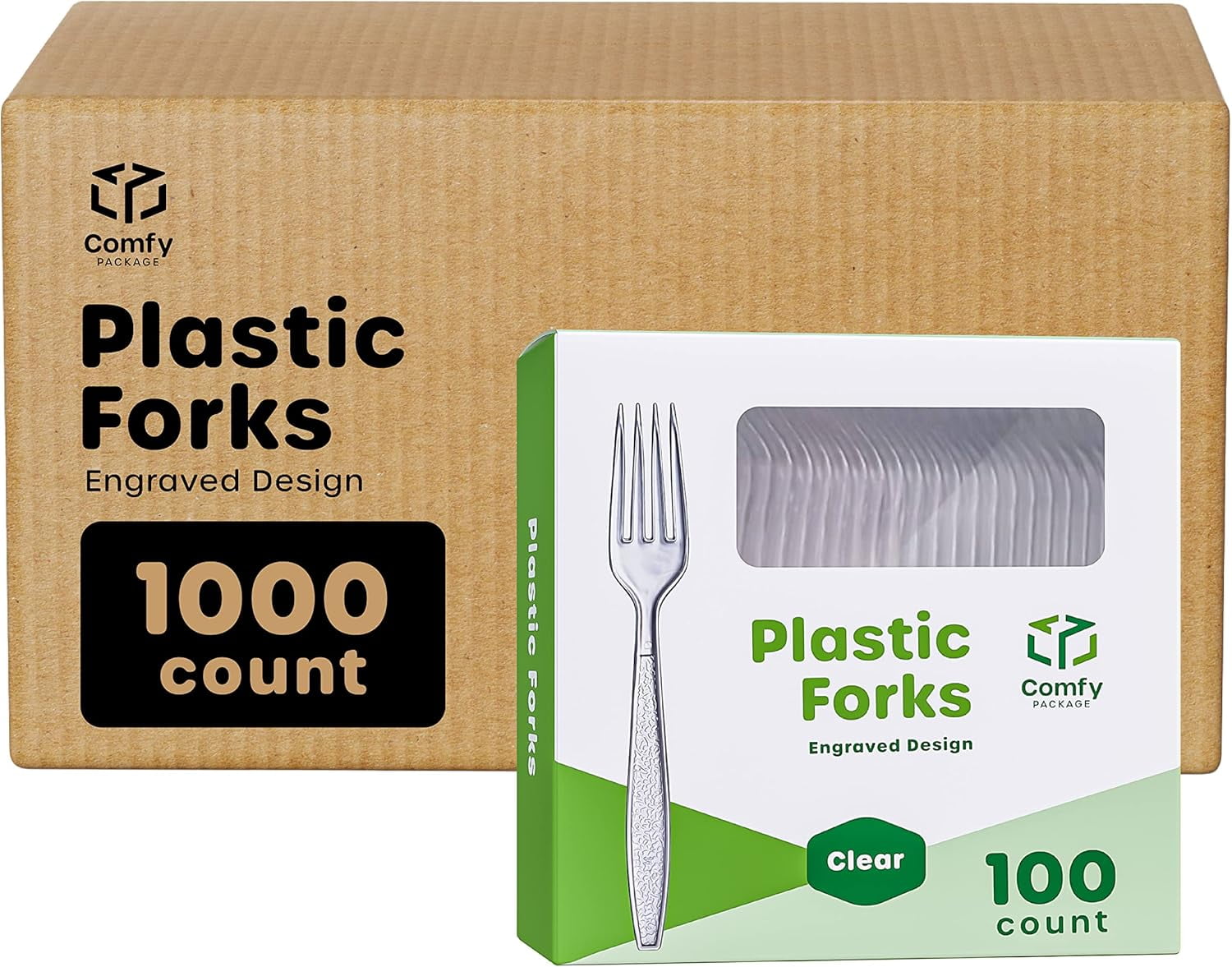Comfy Package [Case of 1,000] Heavyweight Clear Plastic Forks with ...