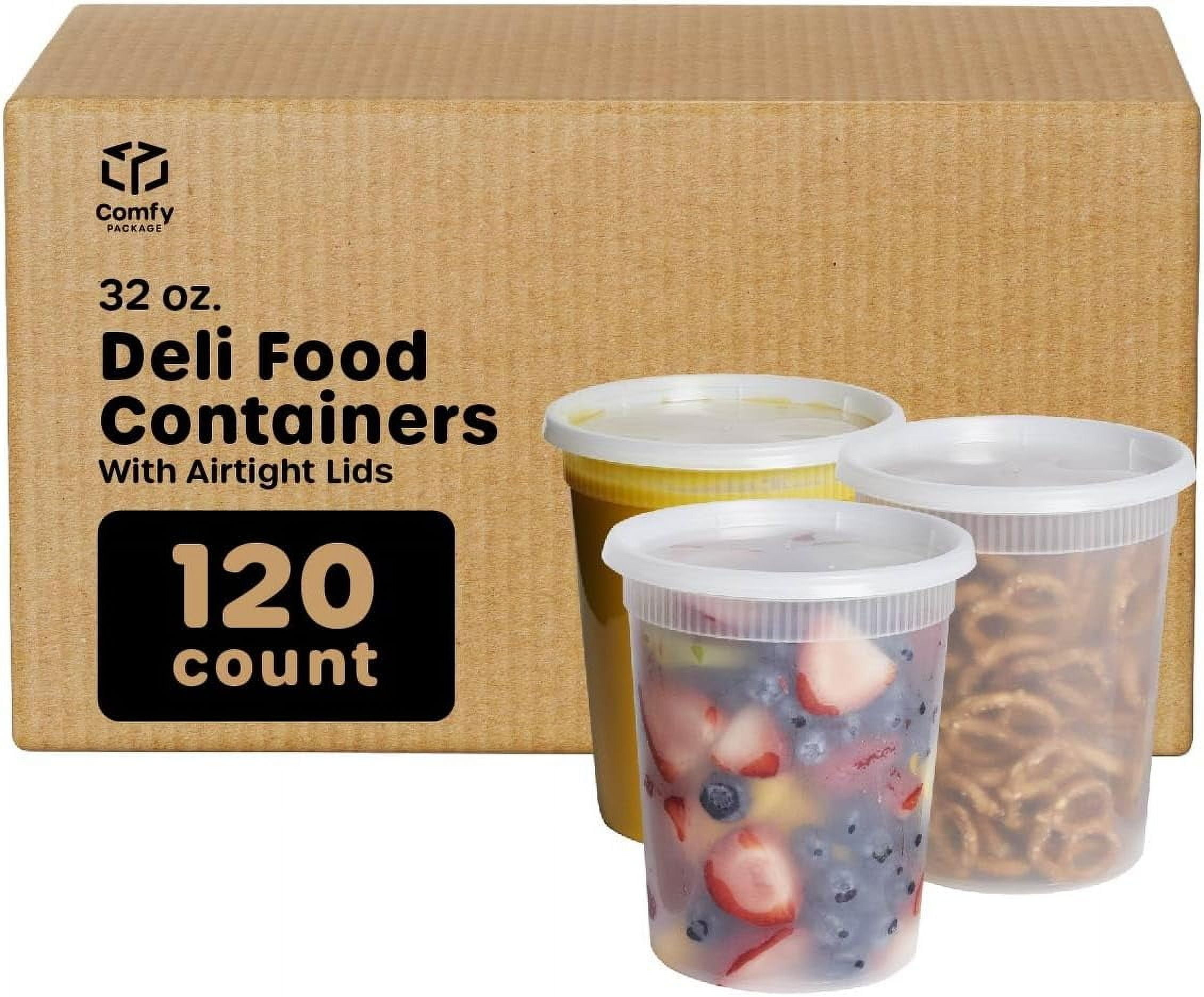 Comfy Package [Case of 120 32 oz. Plastic Deli Containers with Lids ...