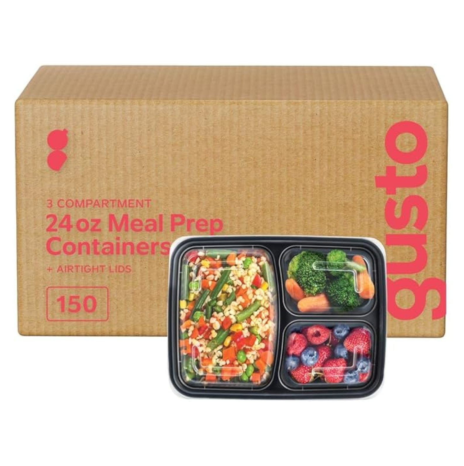 Comfy Package [Case of 150 24 oz. 3 Compartment Meal Prep Containers ...