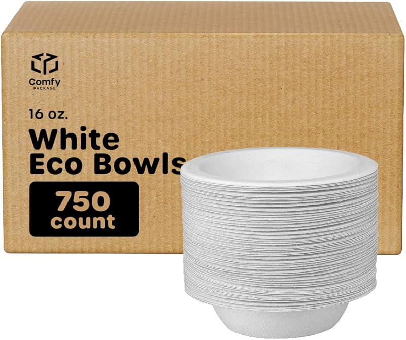 Comfy Package [Case of 750 100% Compostable White Paper Bowls, 16 oz ...