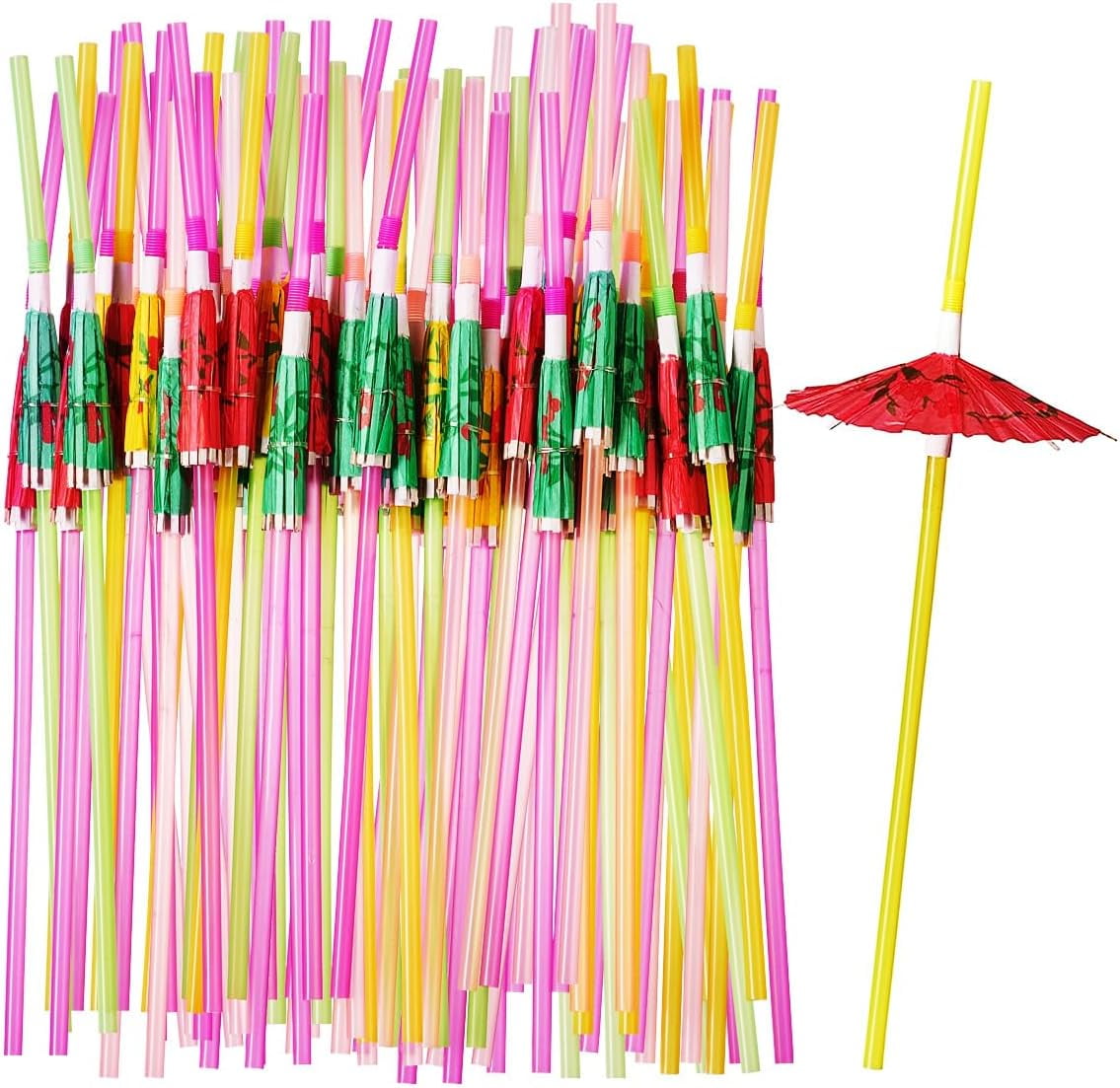Comfy Package Flexible Umbrella Cocktail Plastic Straws, Mini Umbrella ...