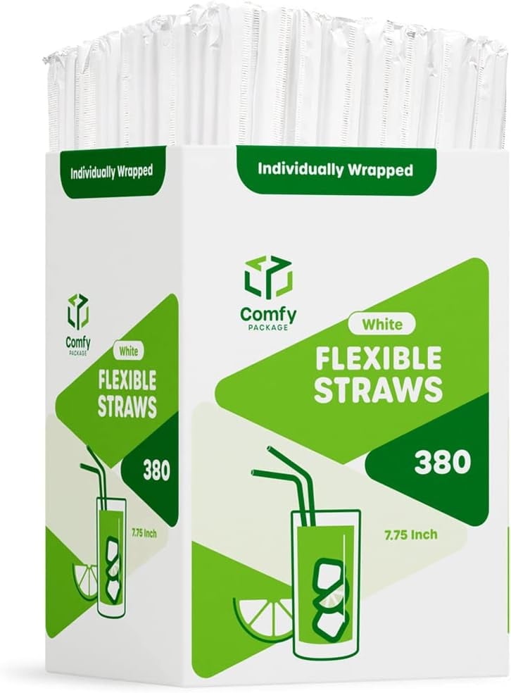 Comfy Package Individually Wrapped Disposable Plastic Flexible Drinking ...