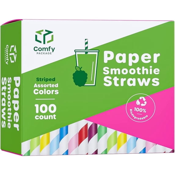 Comfy Package Jumbo Disposable Paper Straws 100pk Assorted Colors Eco ...