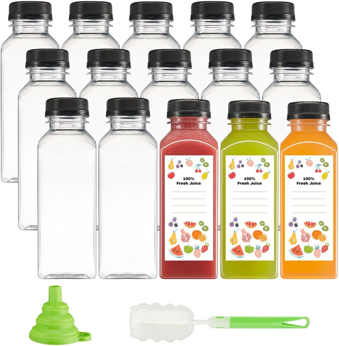 Comfy Package Reusable Plastic Juice Bottles with Lids 12 oz Empty ...
