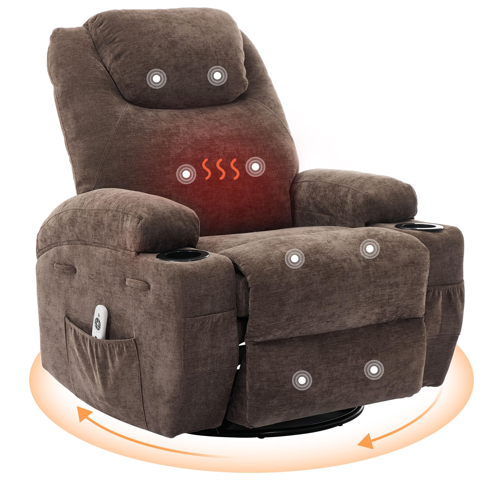 Comfy Recliner Chair with Massage & Heat, 360° Swivel Rock Recliner ...