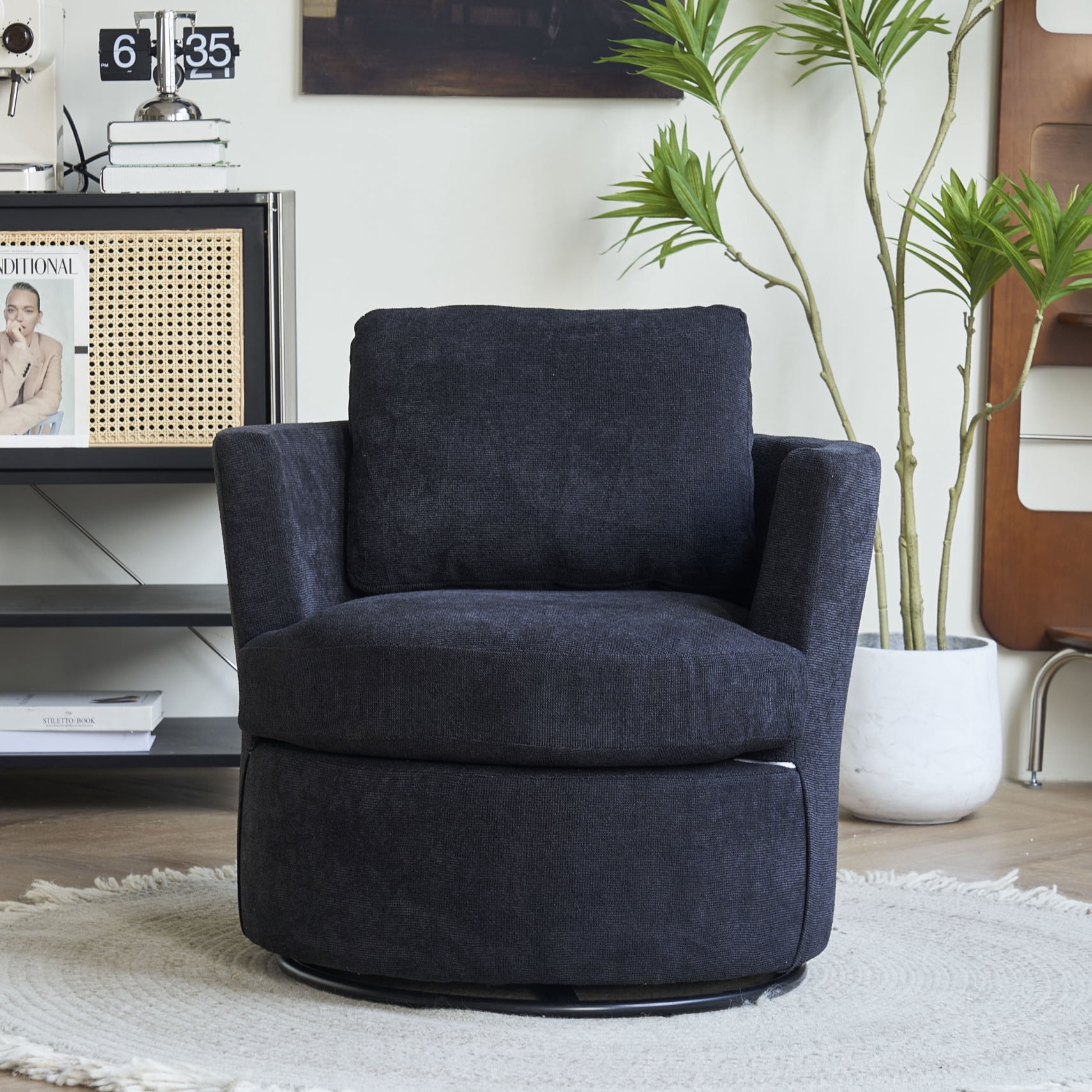 Comfy Round Accent Sofa Chair, 360 Degree Swivel Barrel Club Chair ...