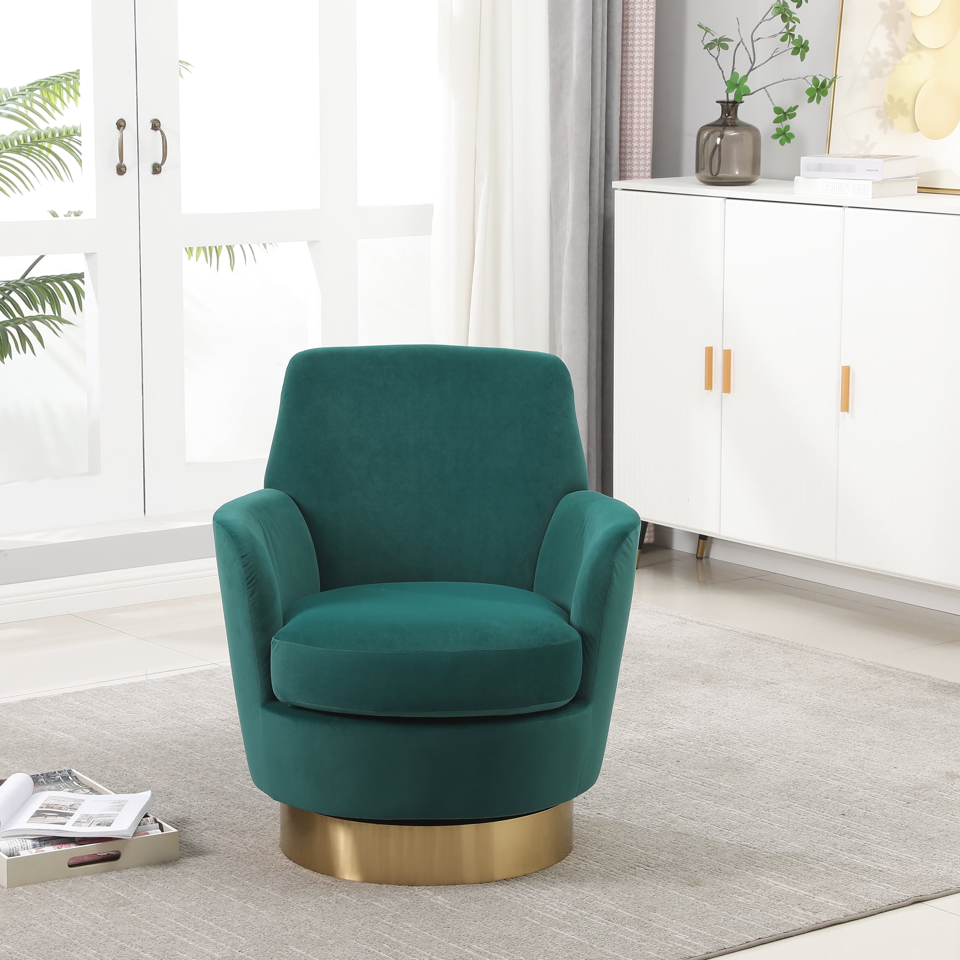 Comfy Round Chair With Swivel Base - Velvet Upholstery, Construction ...