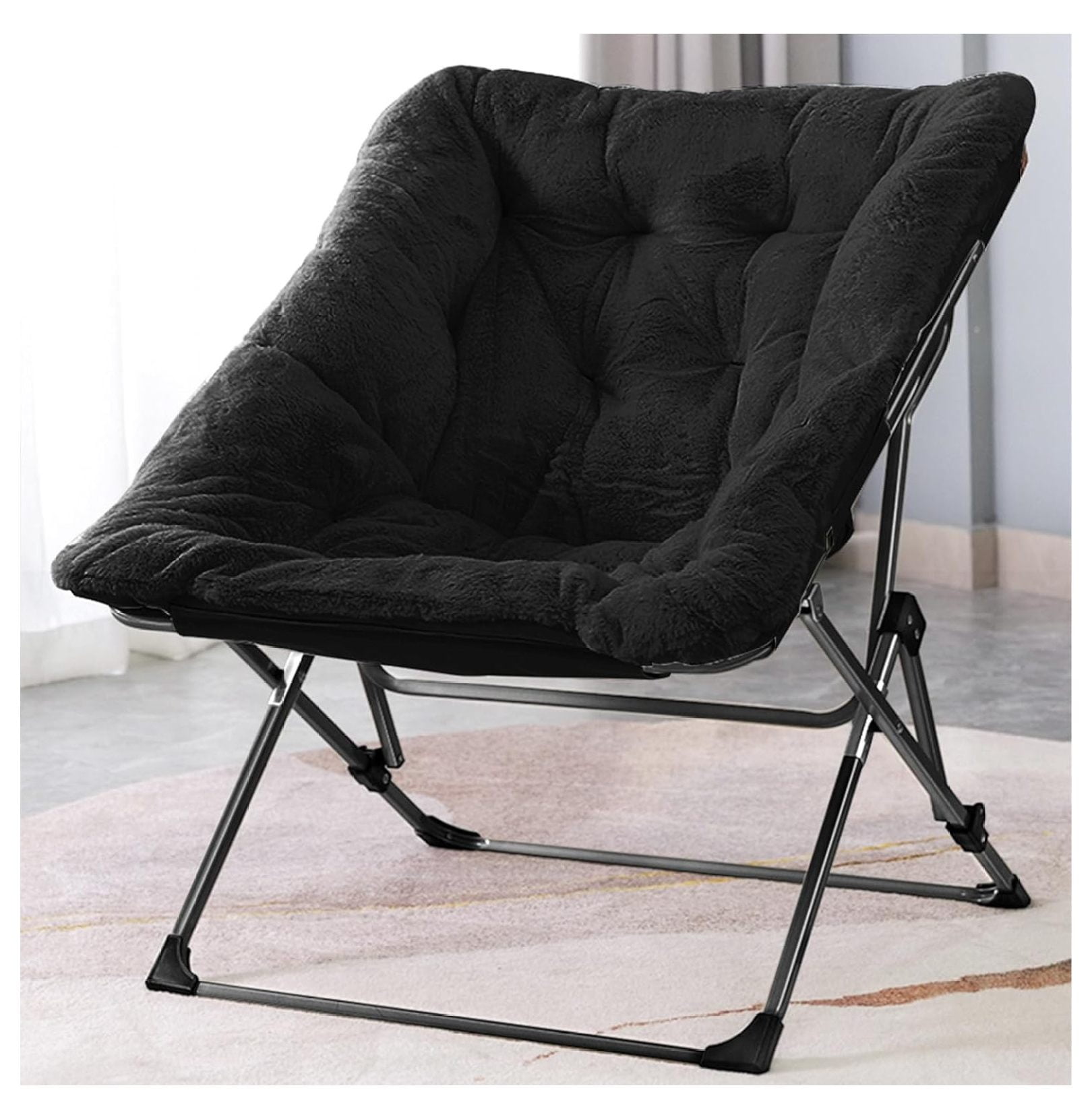 Comfy Saucer Chair for Adults, Soft Faux Fur Folding Lounge Chair for ...