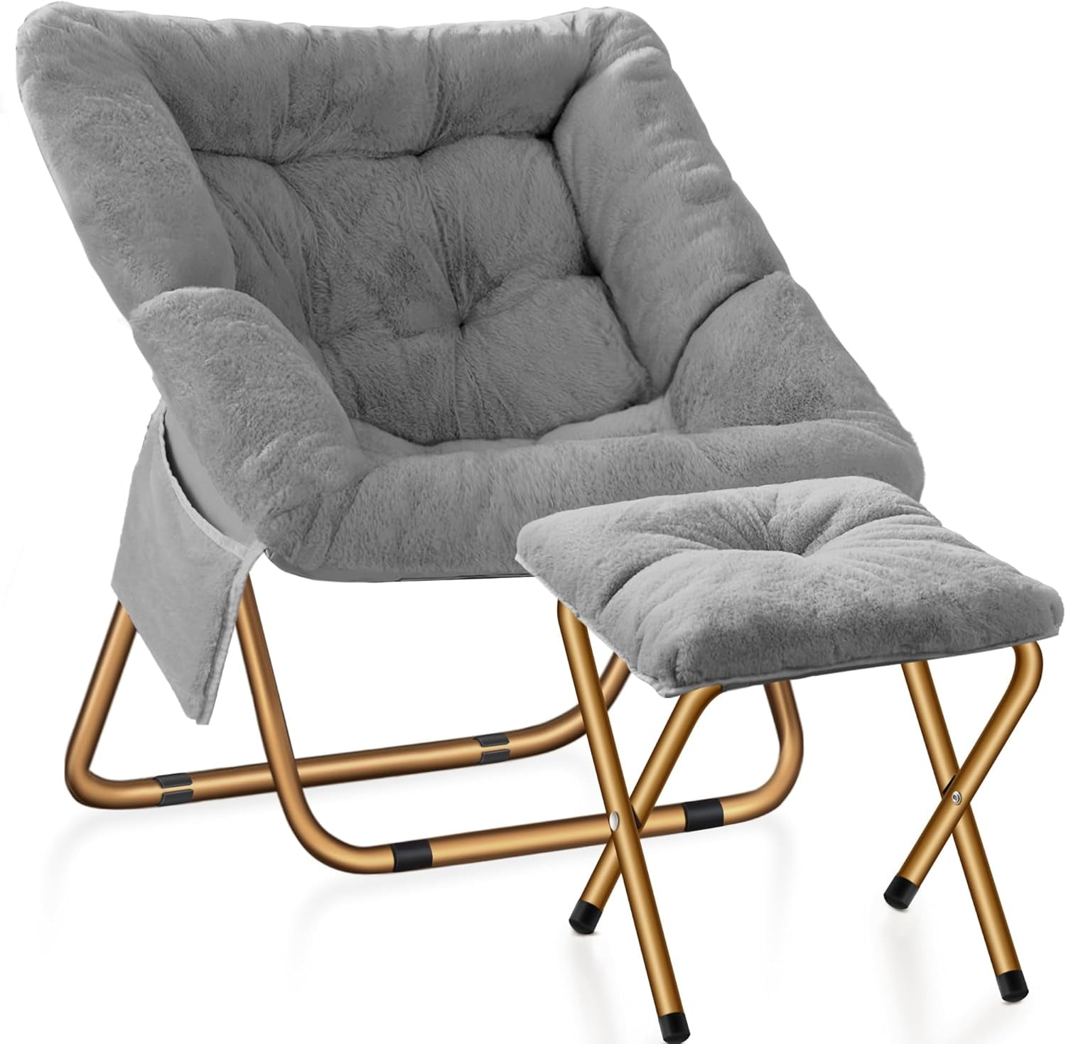 Comfy Saucer Chair, Foldable Living Room Chairs, Soft Faux Fur Lounge ...