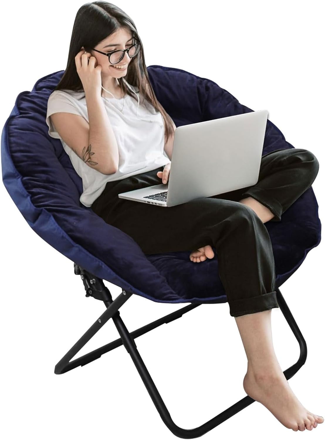 Comfy Saucer Chair, Folding Faux Fur Lounge Chair, Lazy Moon Chair with ...