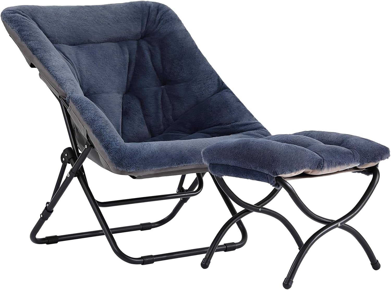 Comfy Saucer Chair with Ottoman, Oversized Folding Faux Fur Reading ...