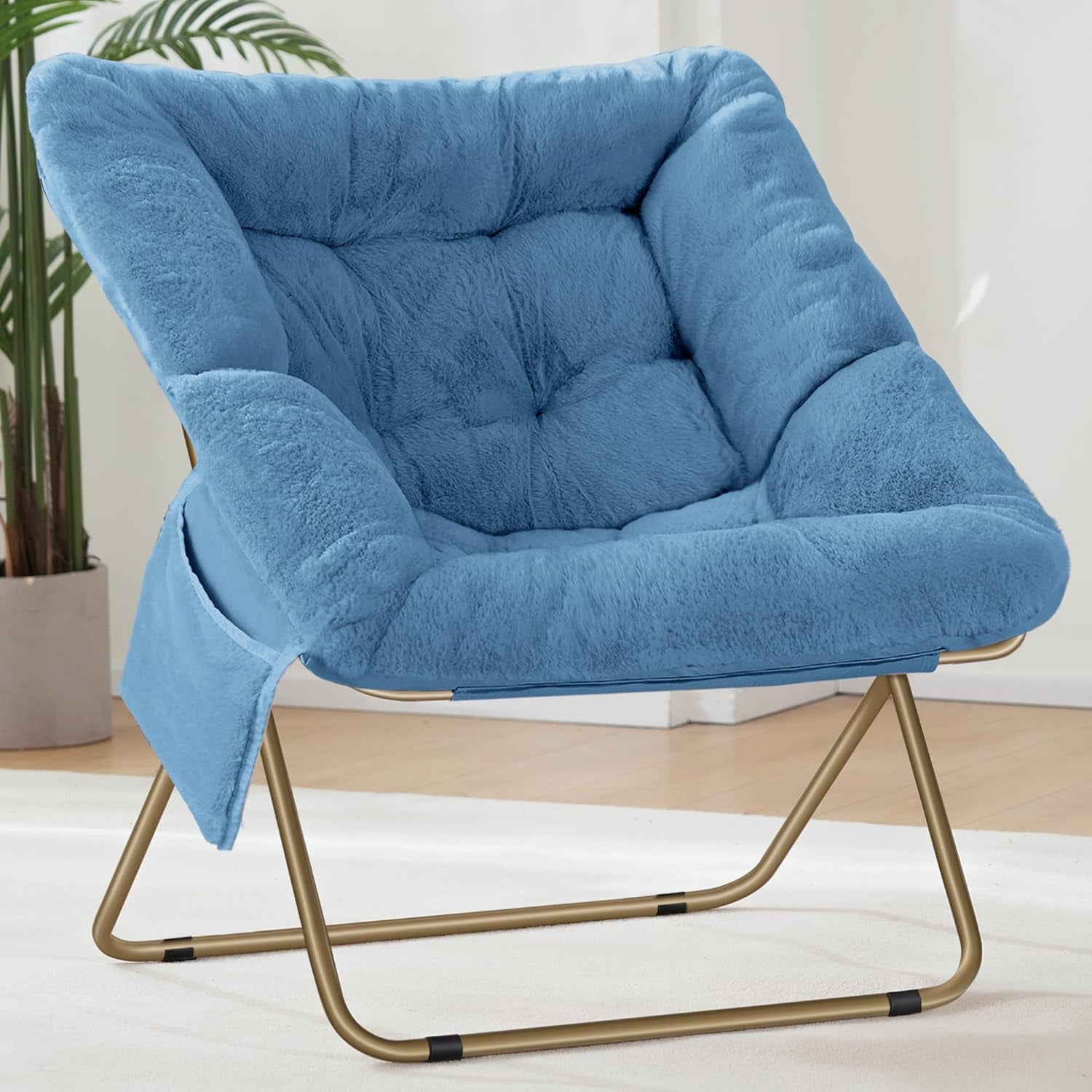 Comfy Saucer Chair for Adults, Foldable Living Room Chairs, Soft Faux ...